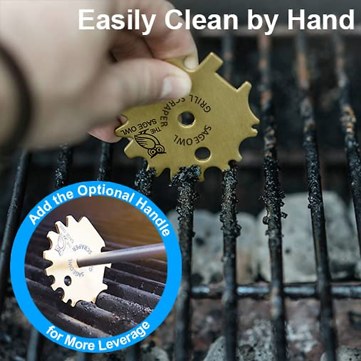 Sage Owl BBQ Grill Scraper Tool - Men Stocking Stuffers for Christmas - Dishwasher Safe Bristle Free BBQ Grill Brush Alternative - BBQ Gifts for Men Who Have Everything