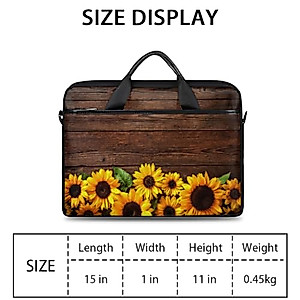 Sunflowers Wooden Laptop Computer Bag Waterproof Shoulder Messenger Bag 13-15 inch Durable Laptop Tote Bag with Shoulder Strap Handle Lightweight Crossbody Briefcase