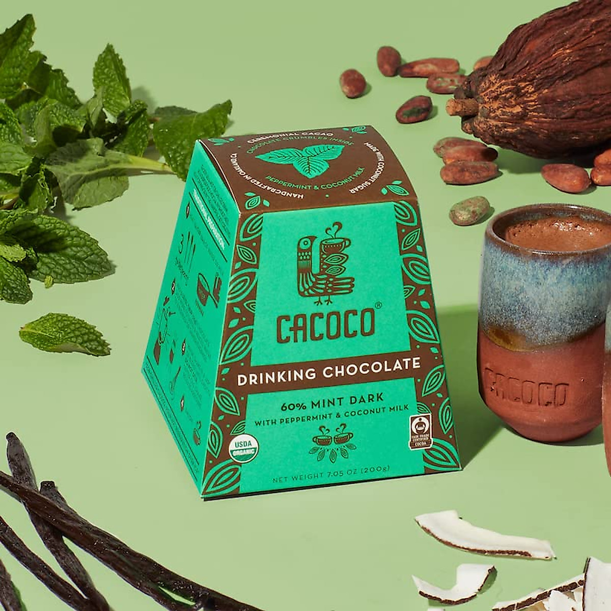 CACOCO 60% Mint Dark Drinking Chocolate: Organic, Fair Trade, Vegan, Kosher, Paleo Friendly (7.05 ounces)