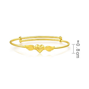 CHOW SANG SANG Chinese Wedding Collection 999.9 24K Solid Gold Price-by-Weight 8.98g Gold Heart with Wings Bangle for Women and Wedding Occasion 89222K | Adjustable Size