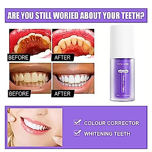 2Pcs Purple Toothpaste for Teeth whitening, Teeth Whitening Toothpaste Tooth Correction Whitening Toothpaste Conceals Stains Improves Teeth Brightness Reduce Yellowing