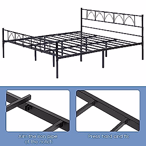 IDEALHOUSE King Size Sturdy Modern Stylish Iron Bed Frame with Headboard and Footboard Metal Platform Bed - Simple Assembly, No Box Spring Needed, Under Bed Storage