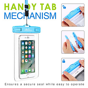 MoKo Waterproof Phone Pouch 4Pack, Underwater Phone Case Dry Bag with Lanyard Compatible with iPhone 14 13 12 11 Pro Max X/Xr/Xs Max/SE 3, Galaxy S21/S10/S9, Note 10/9/8, Black+Magenta+Blue+Purple