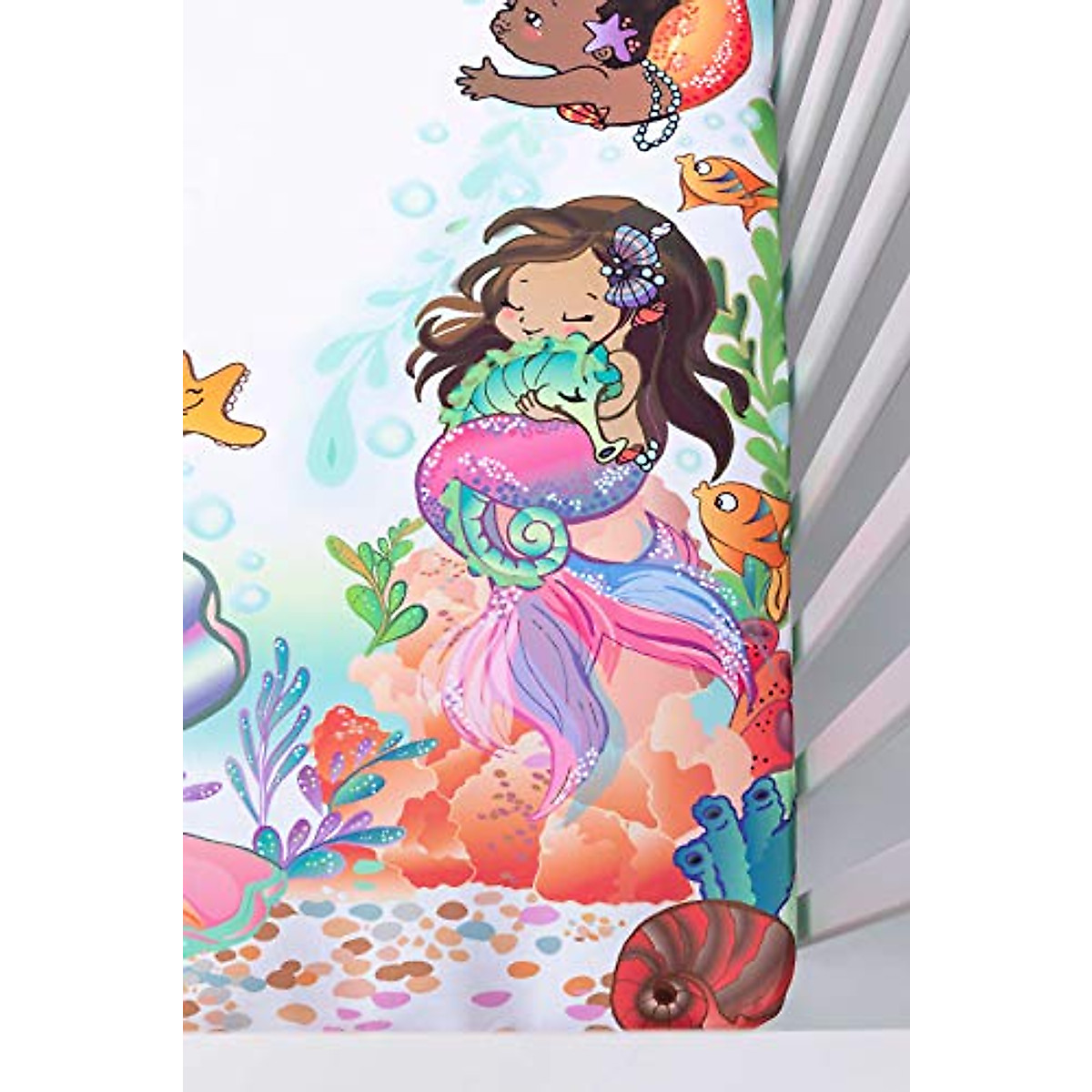 Baby Titi - Fitted Crib Sheet, Mermaids Under The Sea, Soft Microfiber, Crib Sheets for Girls, African American, Asian, Latina Mattress Sheets for Crib and Toddler Beds (Mermaid)…