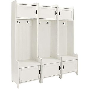 Crosley Furniture Fremont Tower Entryway Hall Tree with Storage (Set of 3), Distressed White