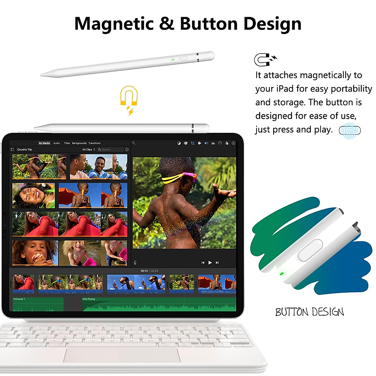 Pencil (1st Generation) for iPad 2018-2024, Pencil for iPad with 10X Fast Charge, Tilt Sensitivity, Palm Rejection, Stylus Pen for iPad 6~10th, iPad Mini 5/6, iPad Air 3~5/M2, iPad Pro 11"/12.9"/M4