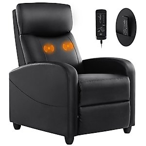 Sweetcrispy Living Room PU Leather Massage Winback Single Sofa Home Theater Adjustable Modern Reclining Chair with Padded Seat Backrest for Adults（Dark Black）