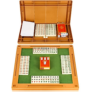20mm Mini Travel Mahjong Set with Majiang Table Travel Board Game Chinese Traditional Mahjong Games, Portable Size and Light-Weight