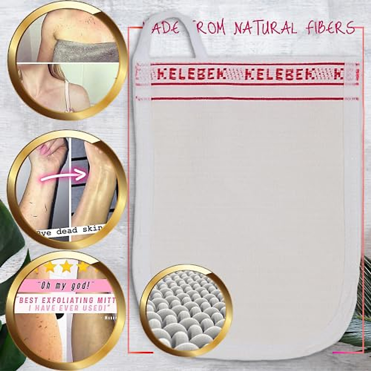 Kelebek Premium Natural Exfoliating Gloves, Turkish Hammam Kese, Original Exfoliating Mitt, Body Scrub for Men and Women (Cream White 4 Pack (Medium))