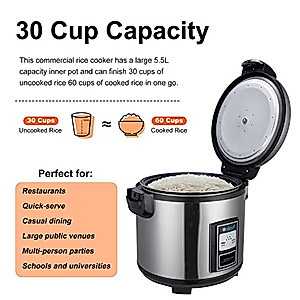 Onlicuf Commercial Electric Stainless Steel Rice Cooker 60-Cup Cooked (30-Cup UNCOOKED) 1350W for Restaurant