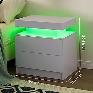 i-aplus Nightstand Set of 2 LED Nightstand with 2 Drawers, Bedside Table with Drawers for Bedroom Furniture, Side Bed Table with LED Light, White