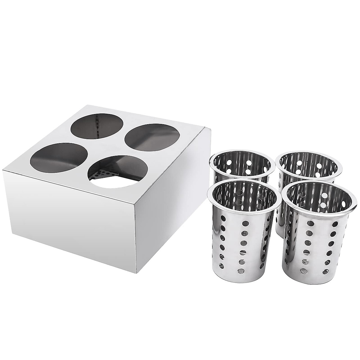 Gdrasuya10 Stainless Steel Utensil Holder Utensil Caddy, 4-Hole Kitchen Utensil Holder for Countertop to Organize Spoons Knives Forks, 10.51 x 12.2 x 7.68in
