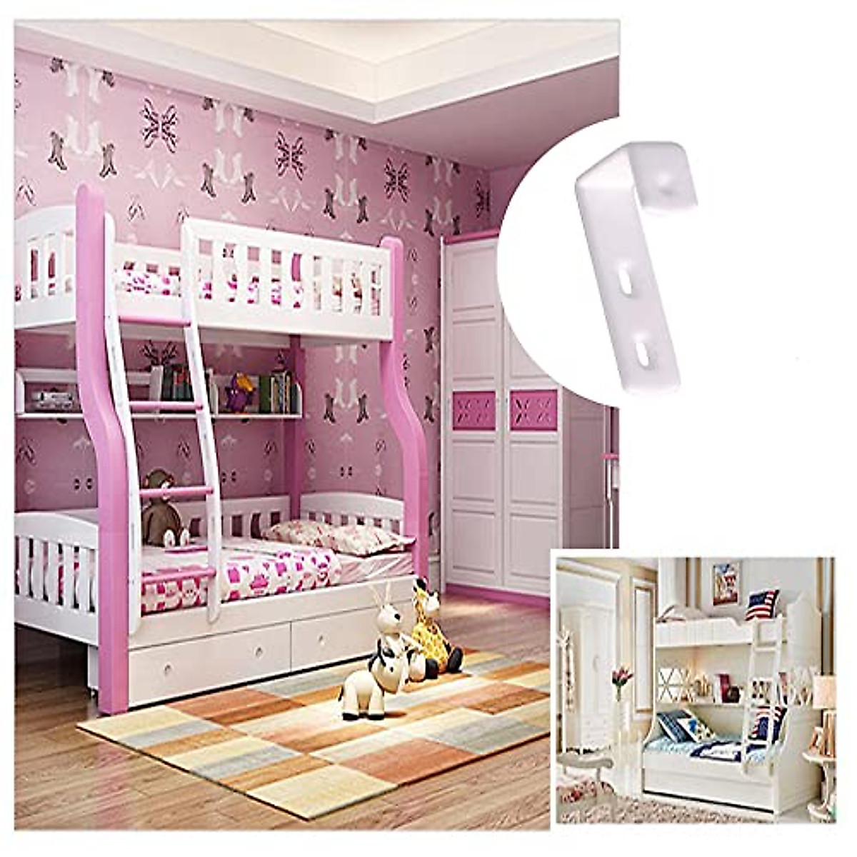 4pcs PVC Coated Bed Ladder Hooks, Iron Bunk Bed Ladder Hooks Brackets,Heavy Duty Hook Brackets for Bed Decoration Tool