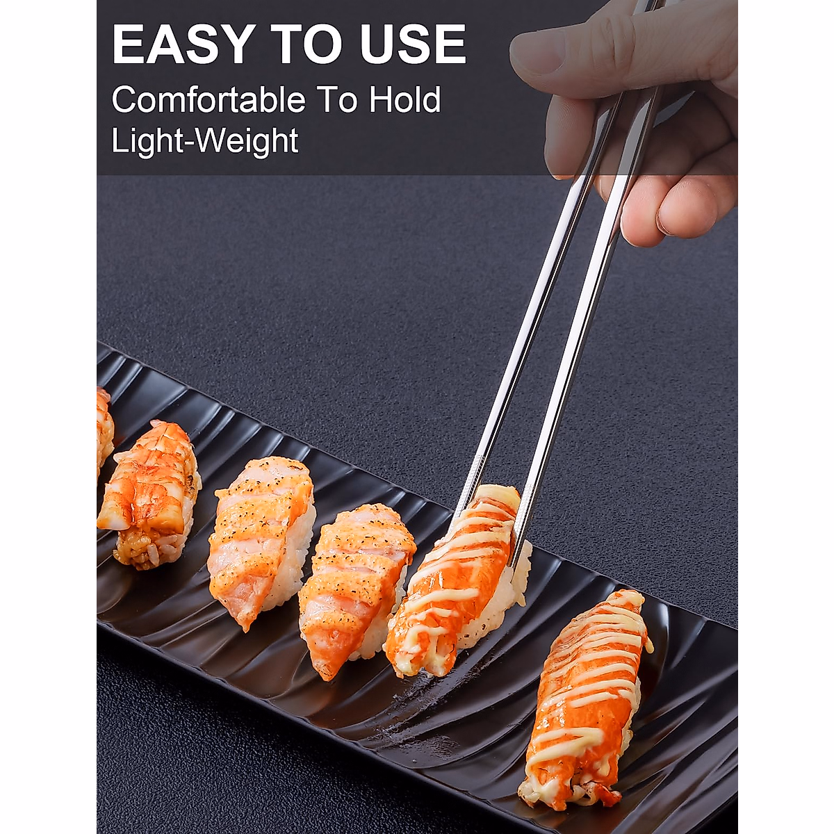 FOFAYU 5 Pairs Metal Chopsticks Reusable 18/8 stainless steel Chopsticks Japanese Style Dishwasher Safe Lightweight Non-Slip Chop Sticks 9 1/4 Inches Present Set