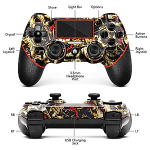 AceGamer 2 Pack Wireless Controller for PS4, Thumb Caps Included! (Gold-Skull and Lightning)