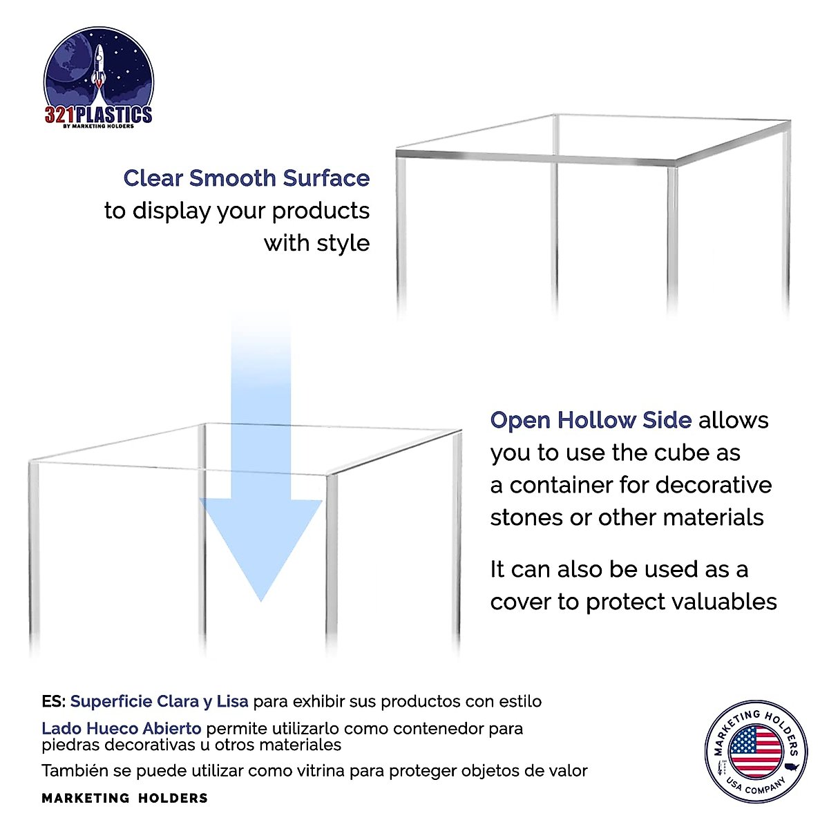 4" x 4" x 6" Clear Acrylic Display Box with One Open Side No Lid Versatile Rectangular Plexiglass Retail Product Riser or Merchandise Storage Bin by Marketing Holders