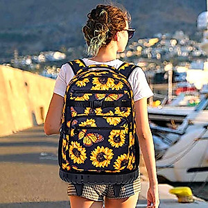 Rolling Backpack for Girls, 21 Inch Roller Wheeled Sunflower Flowers Bookbag for Students School, Water Resistant Elementary Travel Backpacks with Wheels