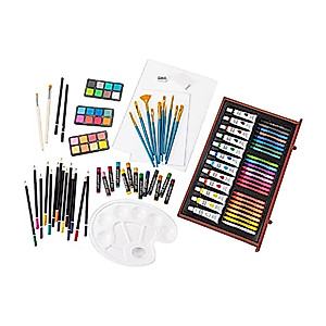 Art Supplies, 129-Piece Deluxe Wooden Art Set Crafts Kit with 2 Sketch Pads, Canvas Boards, Oil Pastels, Colored Pencils, Watercolor Cakes, Creative Gift for Kids, Teens, Beginners Girls Boys