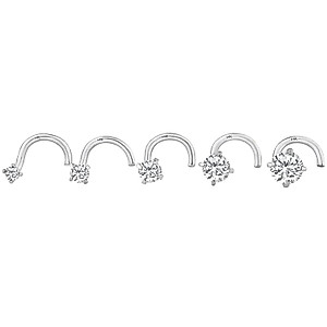 14K Solid White Gold, Twisted Bar Nose Stud, Diamond Nose Stud, Micro Nose, Screw Nose Stud, Body Jewelry White Gold (3.50 ml Cubic Zircon)