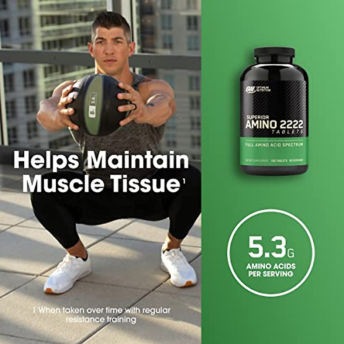 Optimum Nutrition Superior Amino 2222 Tablets, Complete Essential Amino Acids, EAAs, 160 Count (Packaging may vary)