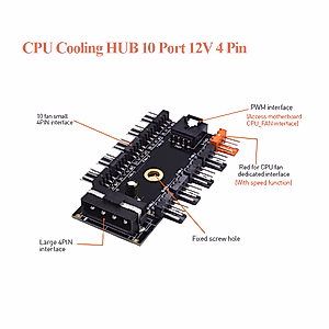 ELECTOP PC Chassis Fan Hub CPU Cooling HUB 10 Port 12V 4 Pin Fan PWM Hub Molex Controller