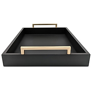 Montecito Home Decorative Coffee Table Tray - Ottoman Tray - Breakfast, Drinks, Liquor Serving Platter - from Farmhouse to Modern - Matte Finish - Champagne Gold Handles - Pitch Black Tray