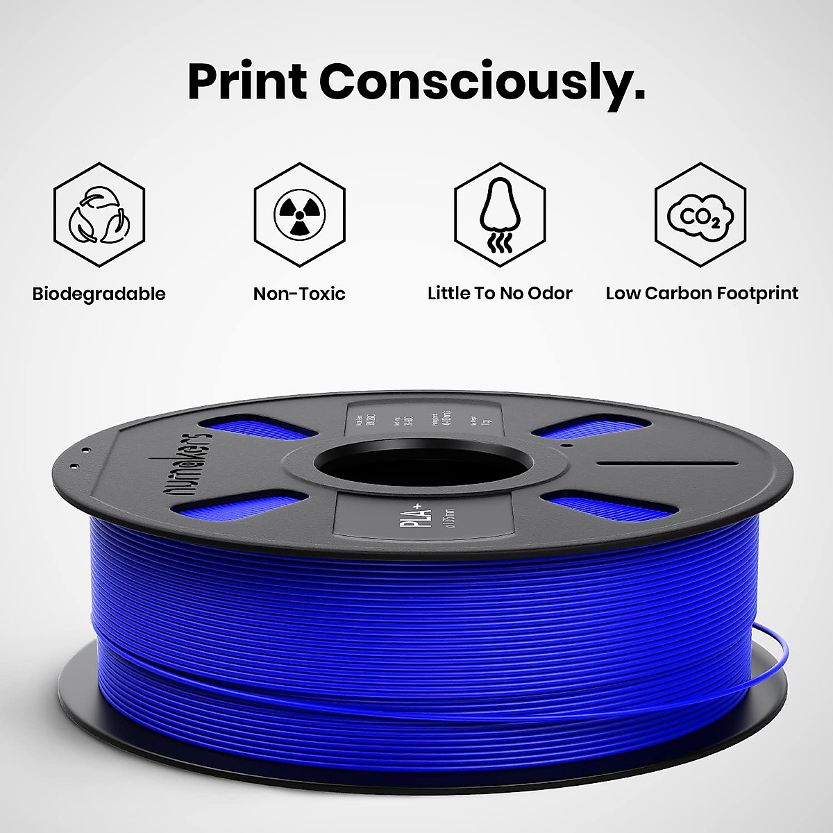 NUMAKERS PLA Plus (PLA+) 3D Printer Filament, 1.75mm, Dimensional Accuracy +/- 0.03 mm, 1 kg Spool (2.2 lbs), Compatible with Most FDM Printers (Blue)