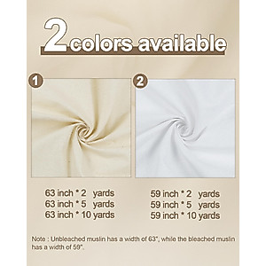 HOTGODEN Medium Weight 100% Cotton Muslin Fabric: 63 inch x 2,5,10 Yards Unbleached Muslin Linen Fabric Material for Sewing Material Apparel Cloth