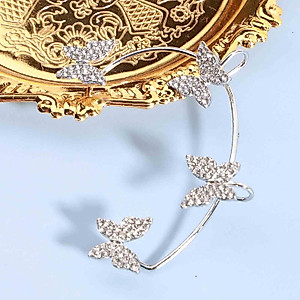 Yheakne Butterfly Ear Cuff Earrings Silver Rhinestone Butterfly Wrap Crawler Earrings Cz Full Ear Earrings No Piercing Earrings Jewelry for Women Animal Earrings (Silver)