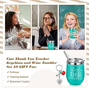 Didaey 36 Pcs Teacher Appreciation Gift Sets 12 Oz Teacher Wine Tumbler for Women Valentines Day Gift for Teacher Thank You Gift Teacher Birthday Gifts Best Teacher Ever Cup and Keychain (Mint)