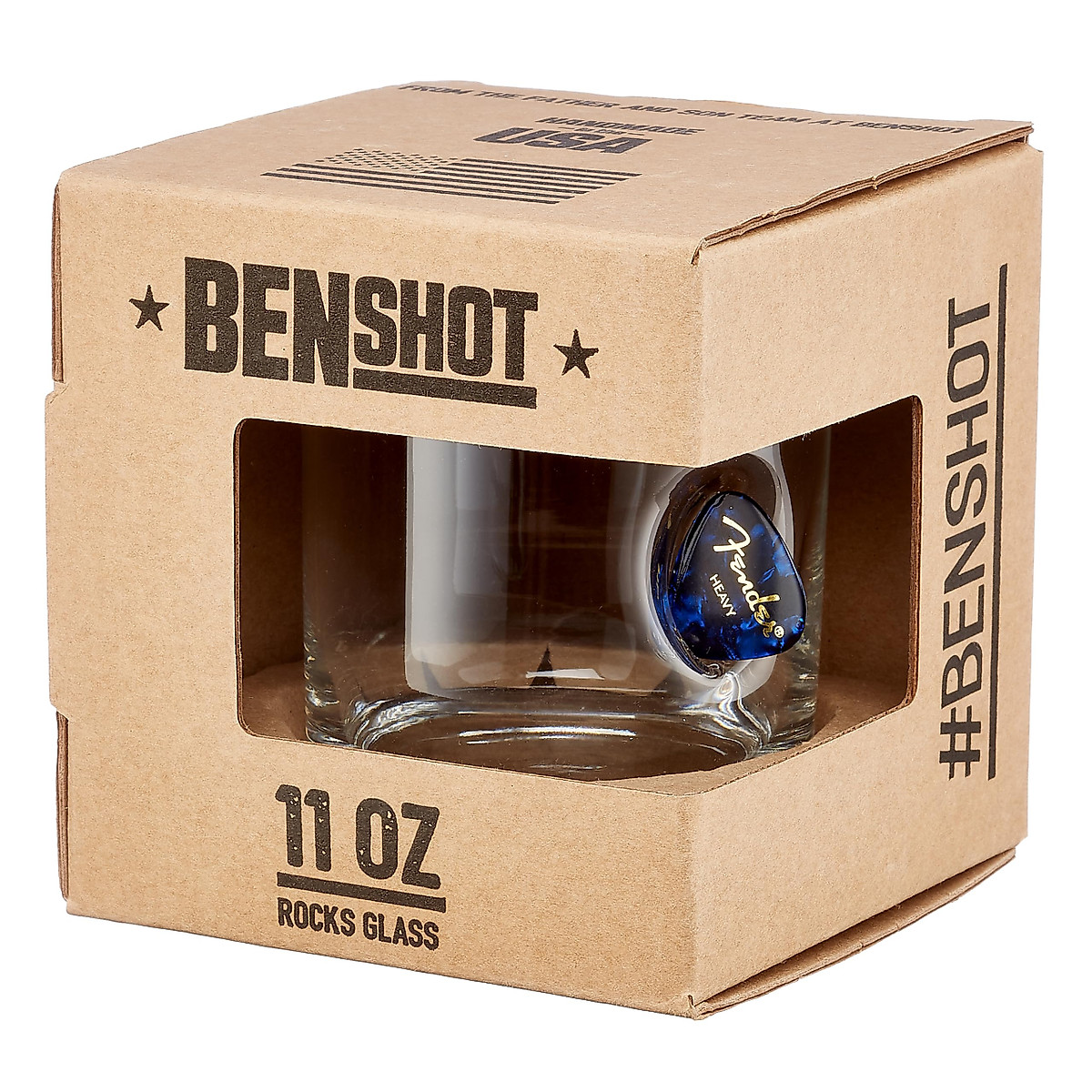 BenShot Guitar Rocks Glass - 11oz - HandCrafted Whisky Tumbler for Fathers Day or All-American Celebrations