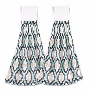 ALAZA 2 Pcs Kitchen Towel, Floral Moroccan Quatrefoil Absorbent Towel Hanging Towel Hand Towel