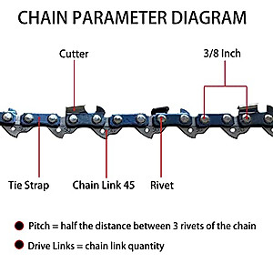 Opuladuo 2PC 12 Inch Chainsaw Chains, Replacement Chain for Dewalt 20V DCCS620B, DCCS620P1 Electric Chainsaw Chains - 3/8'' .043'' 45 Drive Links