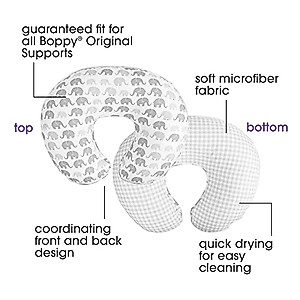 Boppy Premium Original Support Nursing Pillow Cover, Gray Elephants Plaid, Quick-dry, Coordinating Prints, Fits Boppy Original Nursing Supports for Breastfeeding and Bottle, One Cover Only