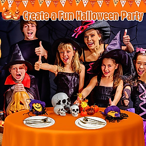 Preboun 12 Pcs Halloween Plastic Tablecloth Orange Black Round Waterproof Disposable Table Cover Round Table Cloths Circle Party Tablecovers for Dining Buffet Outdoor Camping Picnic, 83.86 Inch