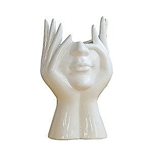 RESOYE Ceramic Flower Vase, Head Shaped Flower Vase White Modern Head Planter Pot Statue Flower Vase for Garden Living Room Home Table Art Statue Kitchen Festival Party Decor Indoor Outdoor
