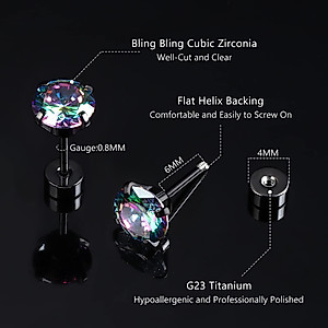 Jstyle Screw Back Stud Earrings Set 20G Surgical Steel Cubic Zirconia Cartilage Piercing Jewelry for Women Men Sensitive Ears CZ Tragus Helix Flat Back Earrings Stud Colorful