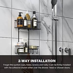 Epicano Anti-Swing Hanging Shower Caddy, Over Head Shower Caddy, Stainless Steel 304 Rustproof Shower Organizer with hooks for Towels, Sponge and more, Trending Black