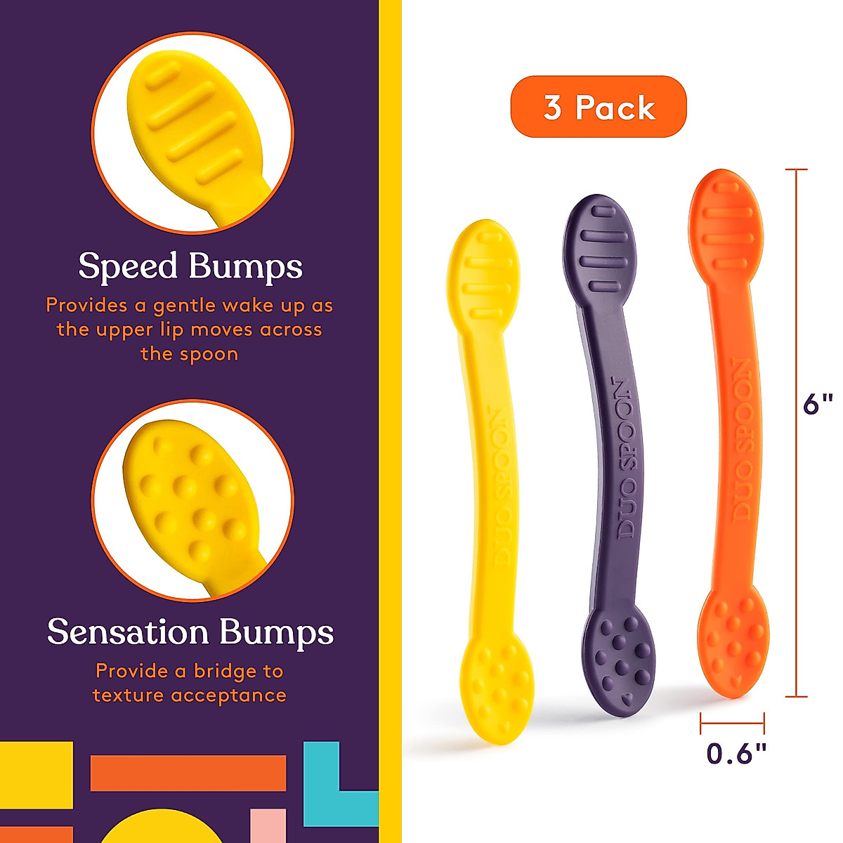 Special Supplies Duo Spoon Oral Motor Therapy Tools, 3 Pack, Textured Stimulation and Sensory Input Treatment for Babies, Toddlers or Kids, BPA Free Silicone with Flexible, Easy Handle