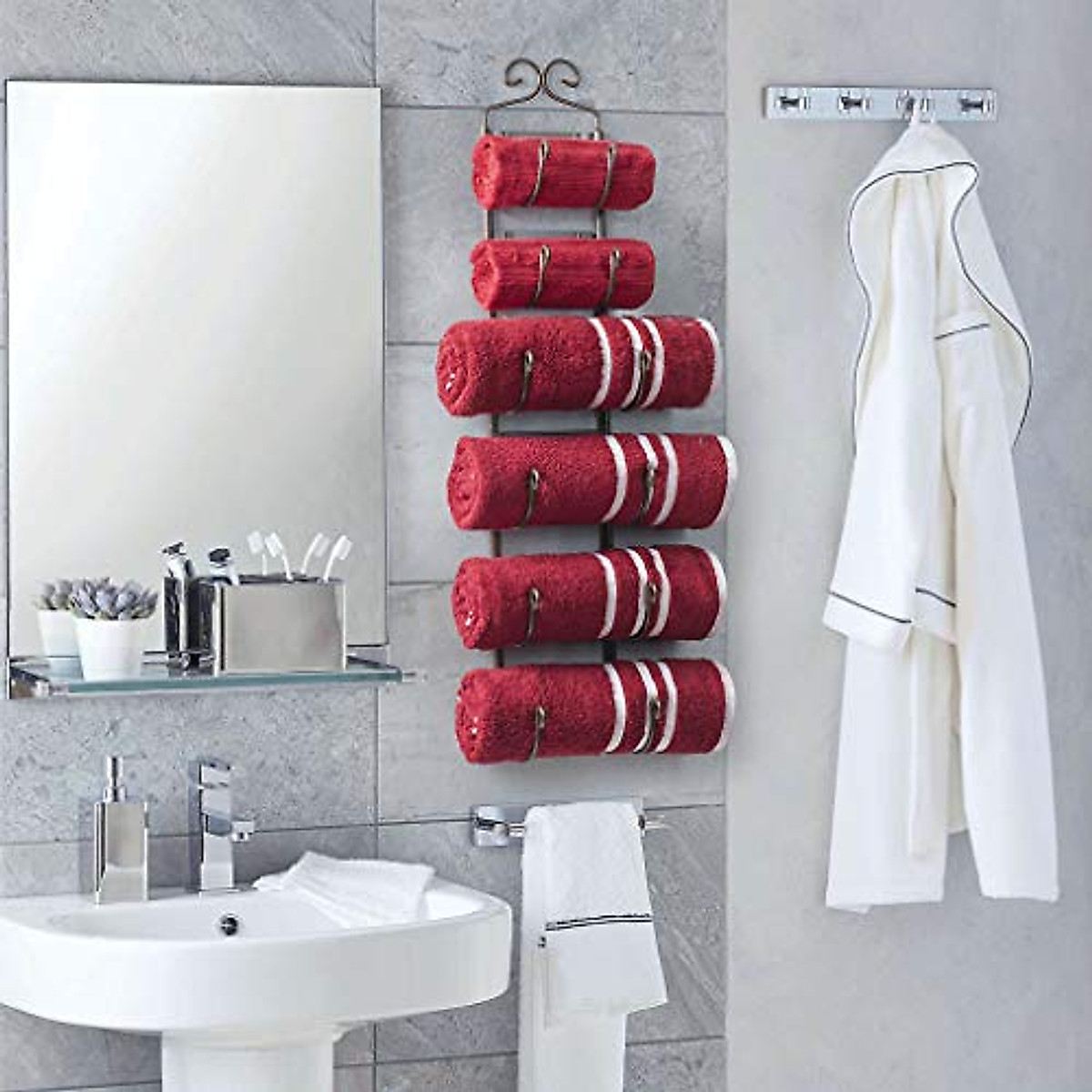 Sagler Towel Rack and Wine Rack - Bronze Wall Wine Rack - Wall Mounted Wine Rack fits up 6 Level Wine Bottles and Many Towels - fits as Bathroom Towel Holder, or Towel Hanger, or a Cap Rack