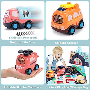 Winrayk Baby Toy Cars for 1 Year Old Boy Girl 7Pcs Friction Powered Push and Go Vehicles Cars with Play Mat/Storage Bag Early Educational Toys Toddlers Christmas Birthday Gift for Kids 1 2 3 Years Old