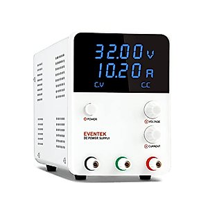 DC Power Supply Variable, Eventek 32V 10.2A Bench Power Supply Adjustable, Switching Regulated Power Supply with High Precision 4-Digits LED Display and Alligator Leads