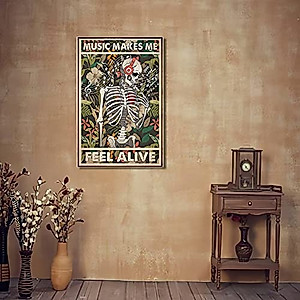 HAYOY Skull Music Poster, Flower Wall Music Art, Room Aesthetic Poster, Gothic Decor Canvas Print, Bedroom, Living Room, Music Studio Wall Decor Poster 12x18 Inches (Unframed)