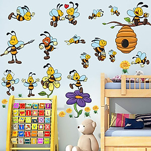 Amaonm Ceative Smile Sun with Bee Honeyco Tree Wall Decals Removable DIY Home Wall Art Decor PVC Peel and Stick Wall Stickers Murals for Kids Bedroom Playroom Girls Boys Nursery Rooms Living Room