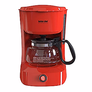 Better Chef Basic Coffee Maker | 4-Cup | Pause-N-Serve | Carafe Warmer | Reservoir Window (Red)