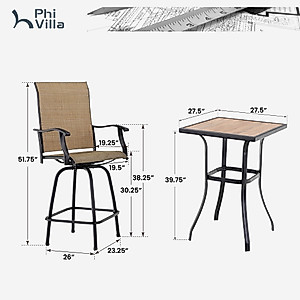PHI VILLA 5 PCS Patio Swivel Bar Set Outdoor Bar Furniture Table and Chairs Set, 4 Bar Stools and 1 Table
