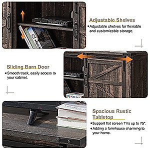 OKD Farmhouse TV Stand for 75 Inch TV with Sliding Barn Door, Rustic Wood Entertainment Center Large Media Console Cabinet Long Television Stands for 70 Inch TVs, Dark Rustic Oak