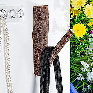 4 Pcs Vintage Wood Hooks, Self Adhesive Wall Hooks Natural Wall Mount Decorative for Home Bathroom Office, Coat Hooks, Key Bag Holders, 2cm-3cm