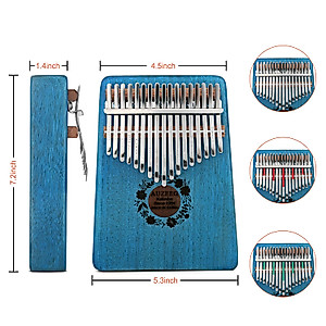 Kalimba Thumb Piano 17 Keys, Portable Mbira Finger Piano Gifts for Kids and Adults Beginners, Easy to Learn Finger Piano Music, Ocean Blue