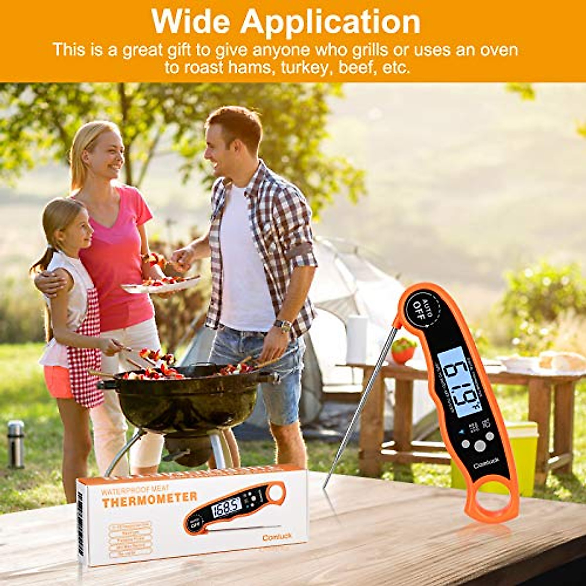 Comluck Instant Read Meat Thermometer - CA001 Digital Oven Cooking Food Min Max Thermometer Magnetic Waterproof with Backlight for Adults Kitchen Grill Steak Outdoor BBQ Barbecue Baking